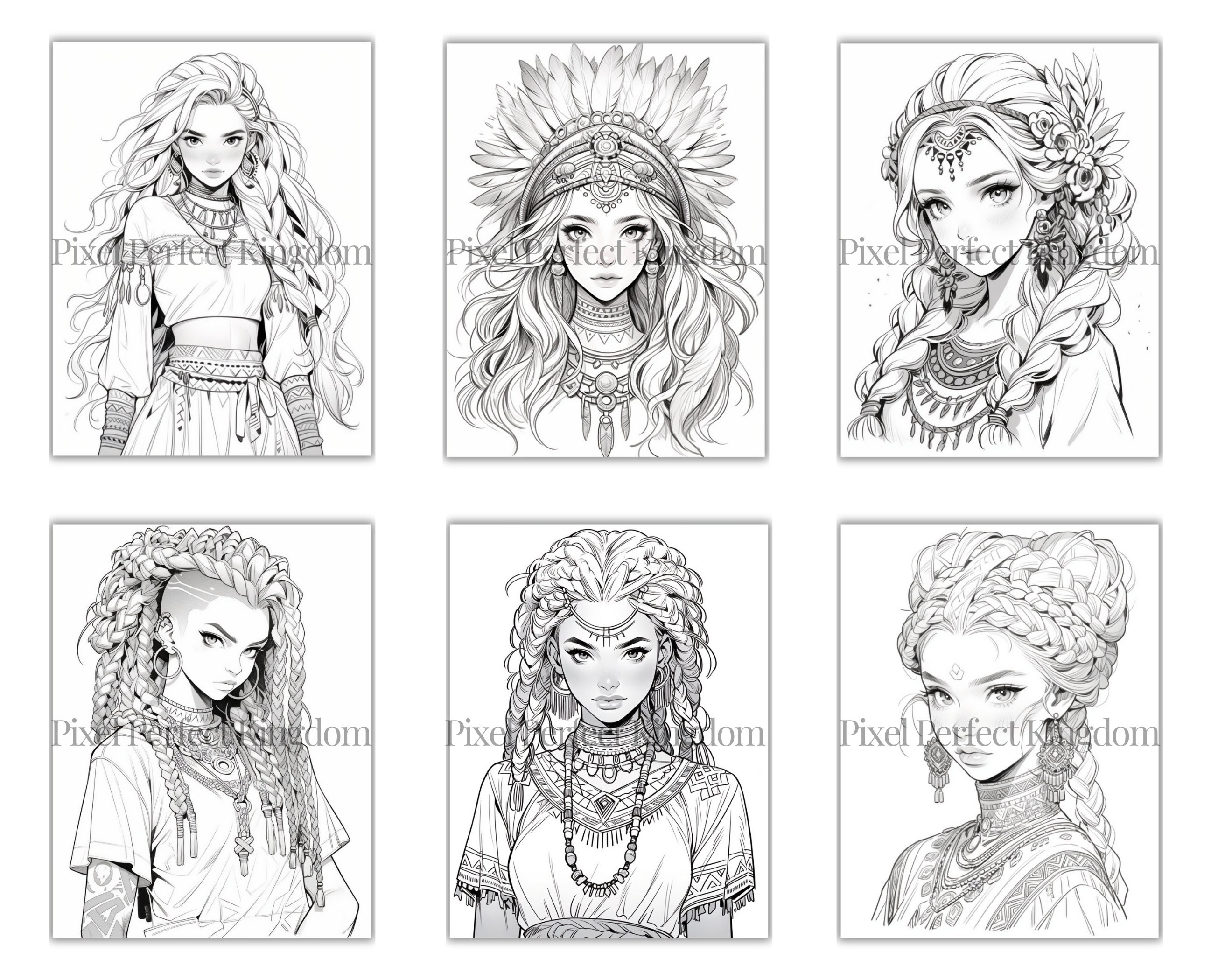 70 Native American Girls Coloring Pages, Digital Coloring Book for ...