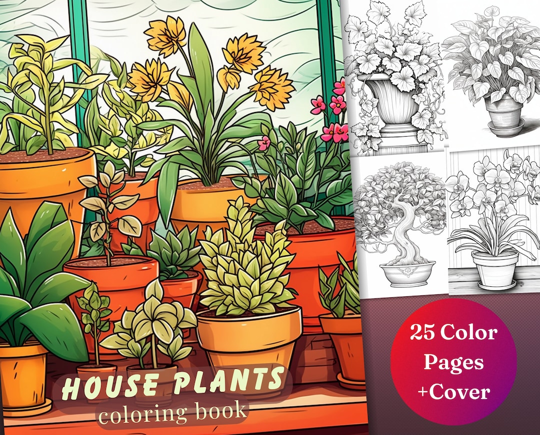 Houseplant Collection Coloring Page, Adults Kids Instant Download ...