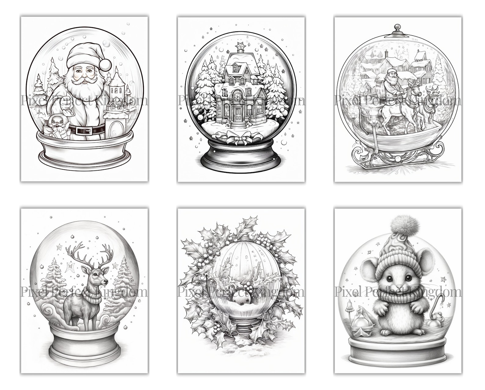 40 Christmas Snow Globes Coloring Page Book, Adults Kids Instant ...