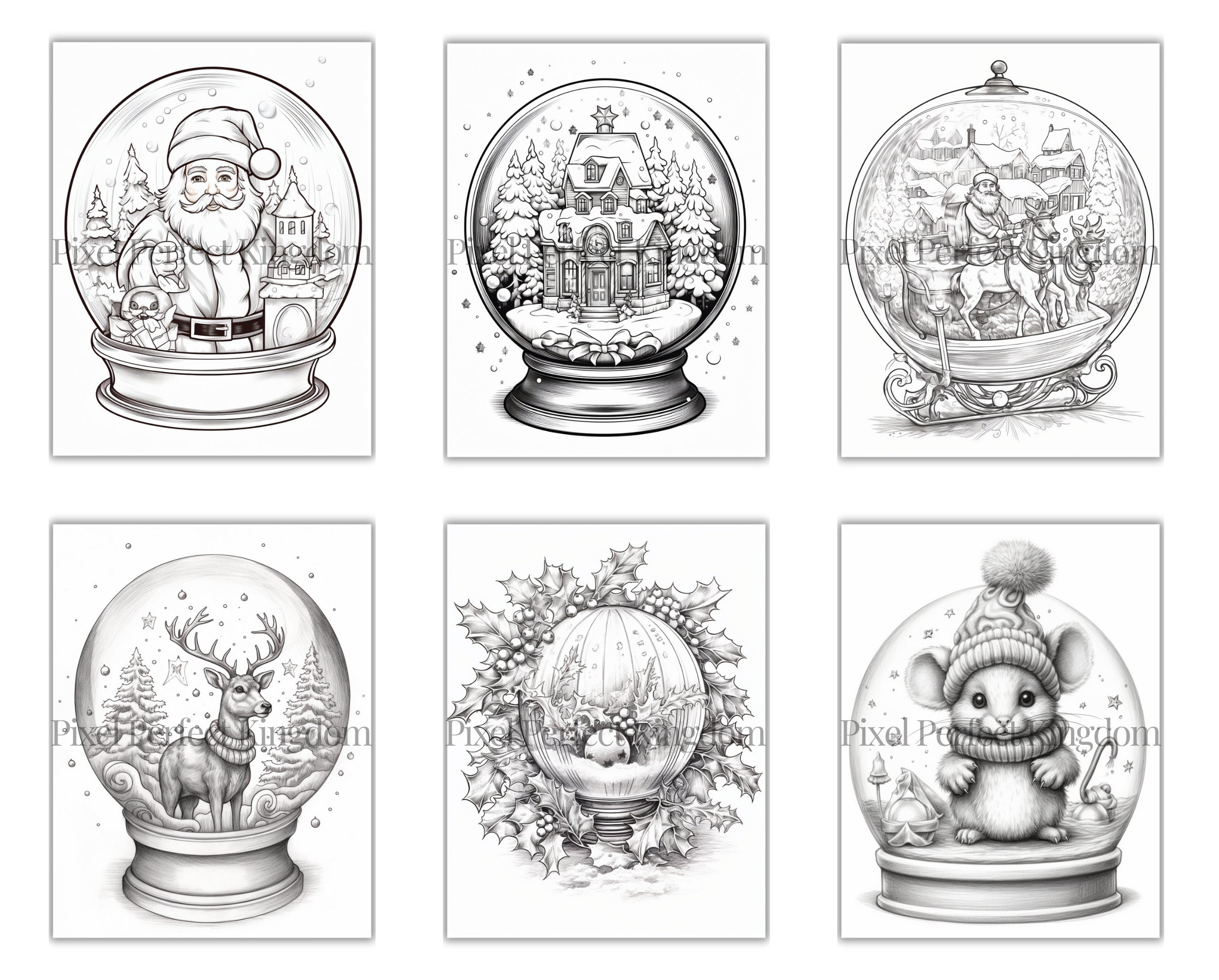 40 Christmas Snow Globes Coloring Page Book, Adults Kids Instant ...