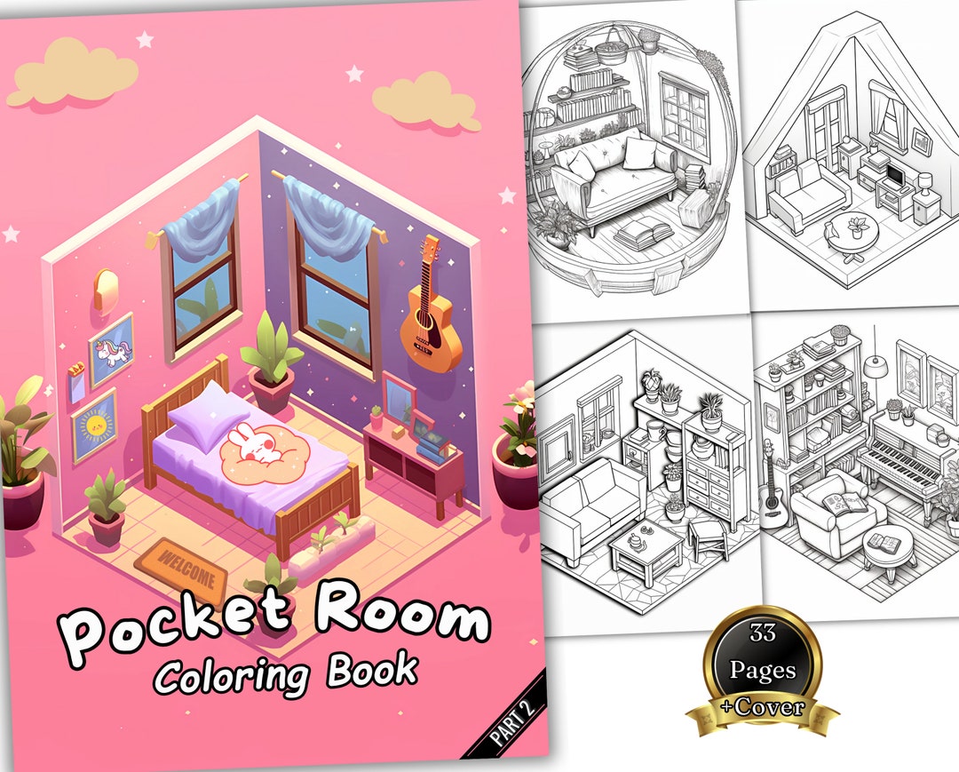 33 Pocket Room: Cute Coloring Book for Relaxing, Interior Isometric ...