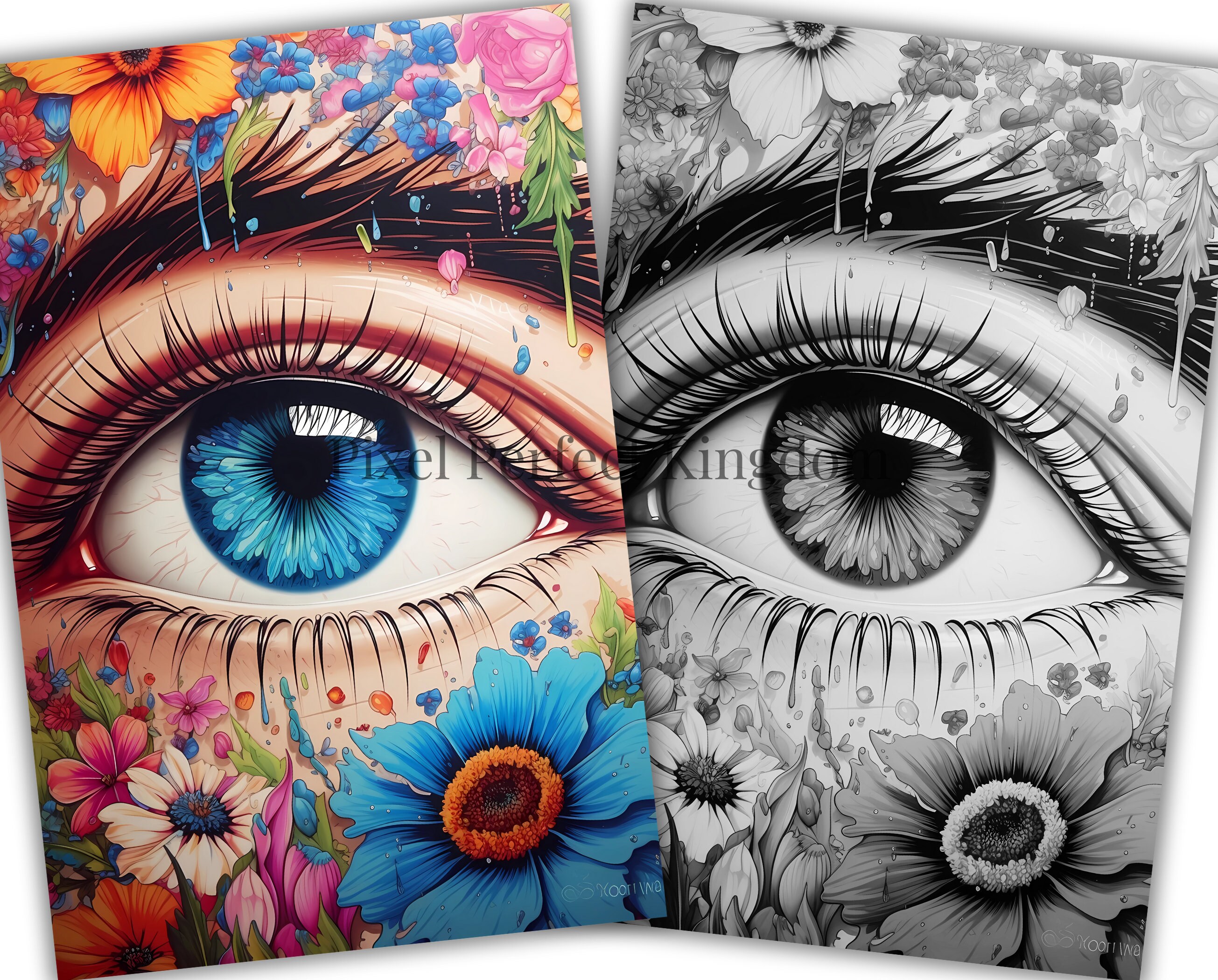 33 Blooming Eyes Digital Coloring Book, Woman Eye Printable PDF, Man ...