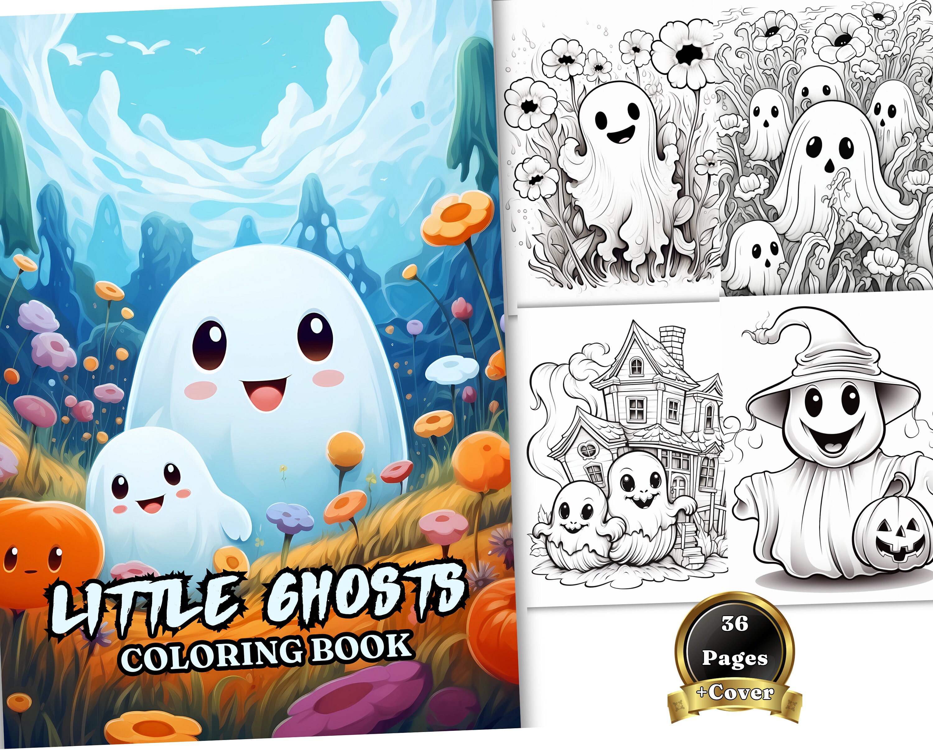 36 Little Ghosts Coloring Book Page, Adults Kids Instant Download ...