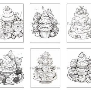 50 Desserts Digital Coloring Book, Ice Cream Coloring Pages, Cake ...