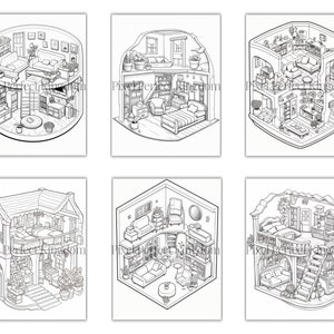 45 Pocket Room: Cute Coloring Book for Relaxing, Interior Isometric ...