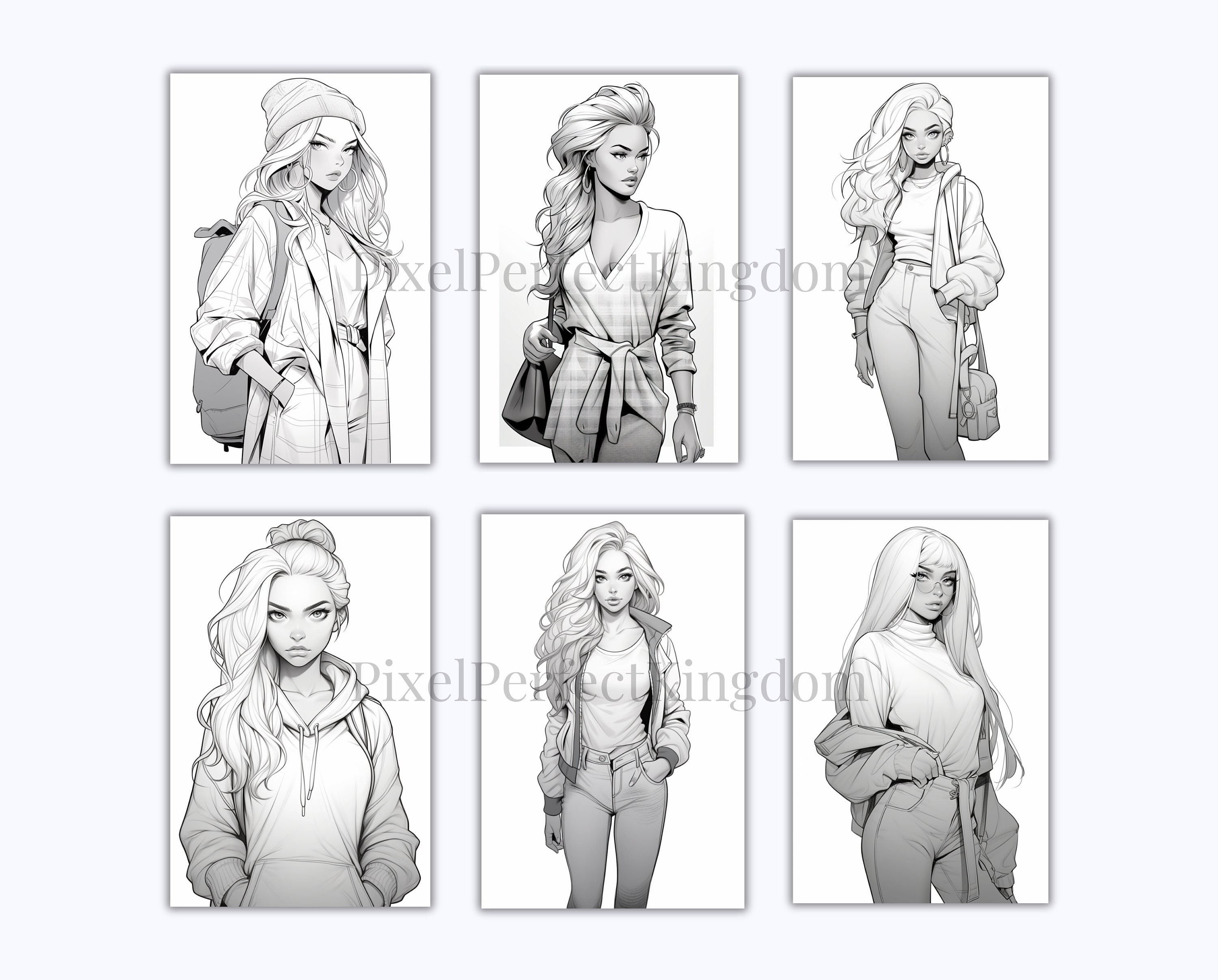 40 Fashion Girls in Streetwear Style Digital Coloring Book, Girls ...
