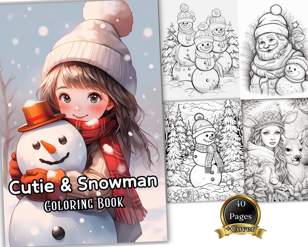 40 Snowmen Cute Animal Coloring Page Book, Adults Kids Instant Download ...