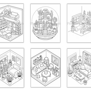 50 Pocket Room: Cute Coloring Book for Relaxing, Interior Isometric ...