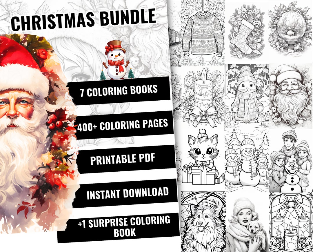 400 Printable Christmas Coloring Pages Mega Bundle, 7 Christmas ...