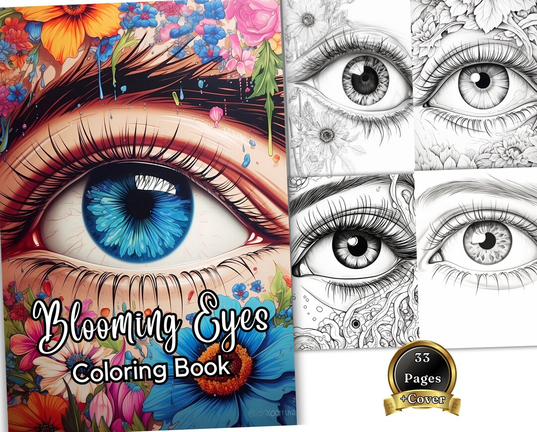33 Blooming Eyes Digital Coloring Book, Woman Eye Printable PDF, Man ...
