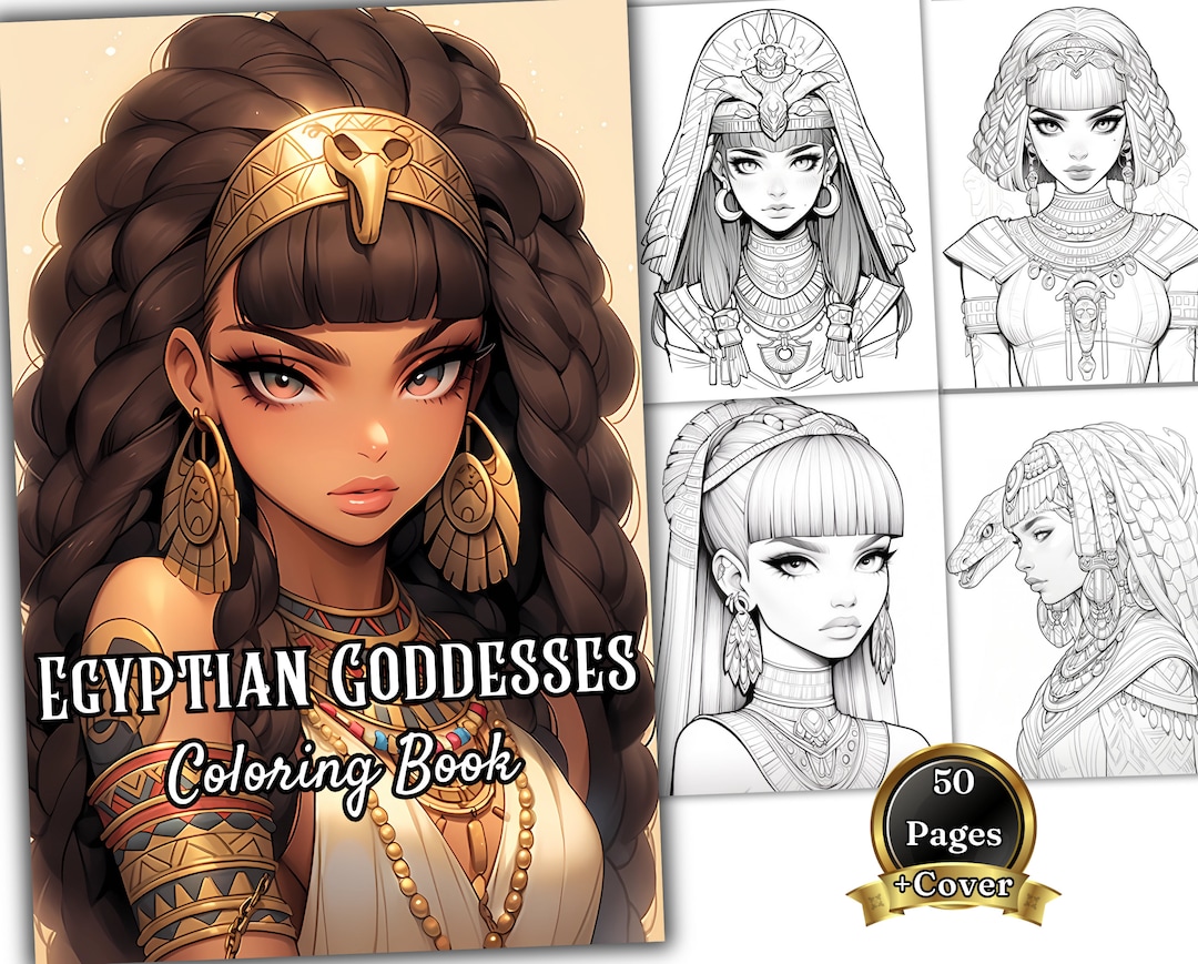 50 Egyptian Goddesses Coloring Pages, Coloring Book for Adults and Kids ...