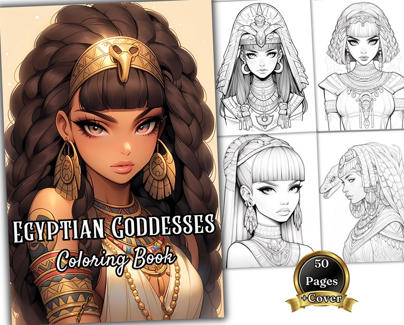 50 Egyptian Goddesses Coloring Pages, Coloring Book for Adults and Kids ...