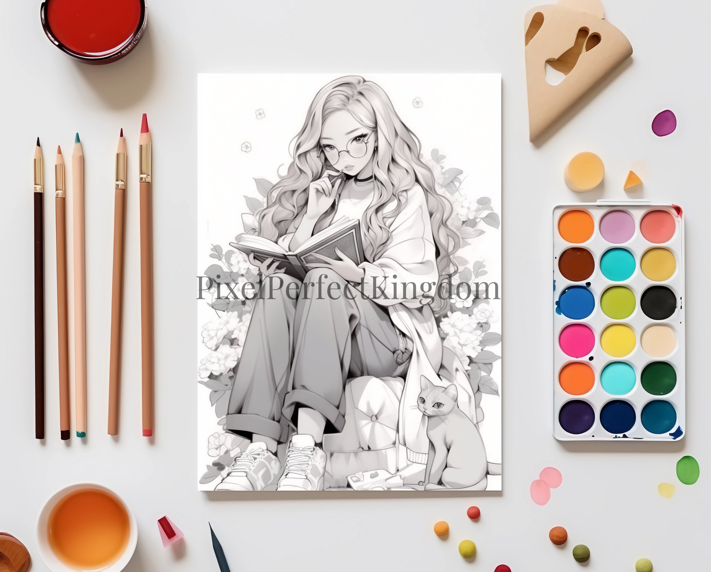 35 Blooming Girls With Books Digital Coloring Book Fashion - Etsy