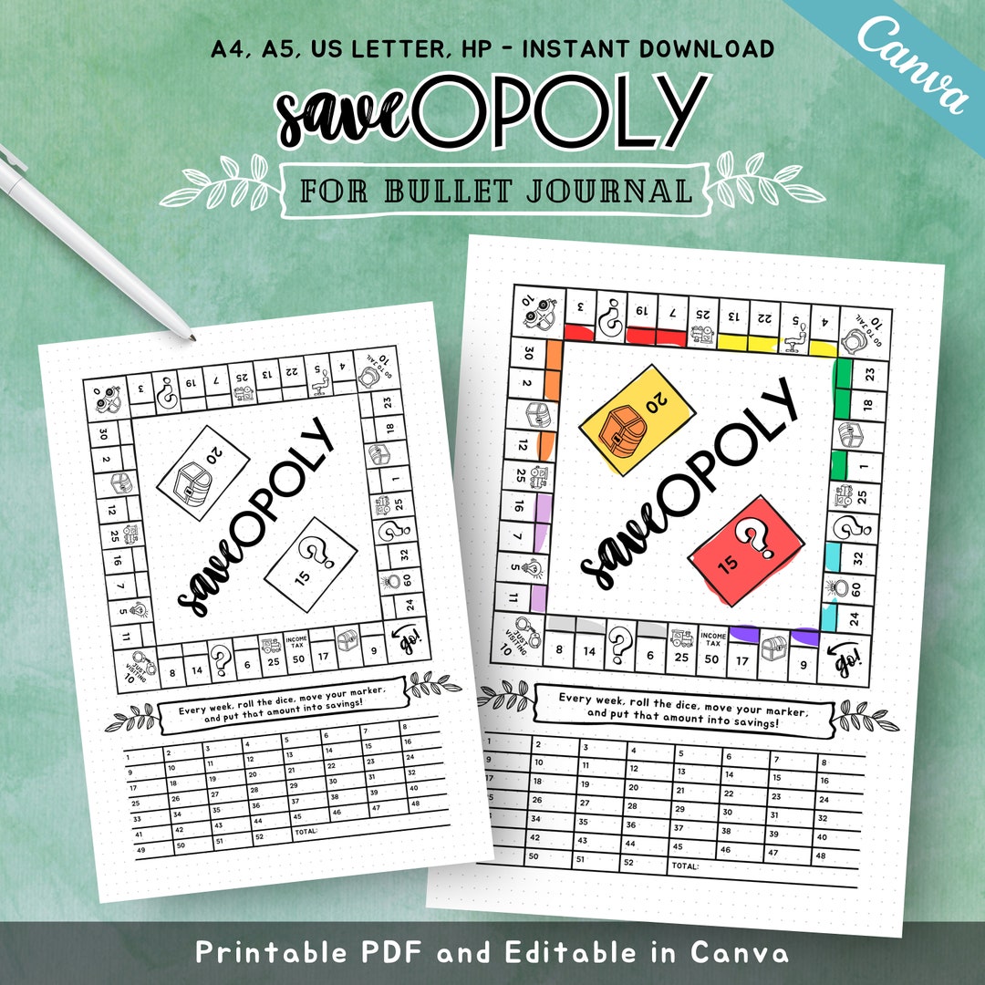 Printable Saveopoly Savings Challenge, Budgeting Game, Premade Bullet ...