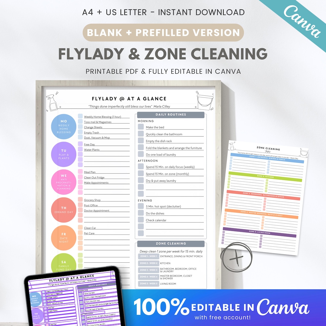 Editable Flylady Cleaning Planner + Zone Cleaning, Flylady Control ...