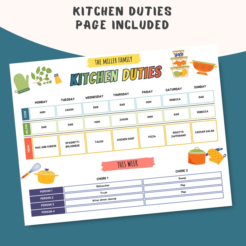 Editable Family Chore Chart Weekly Daily Tasks and Activities - Etsy