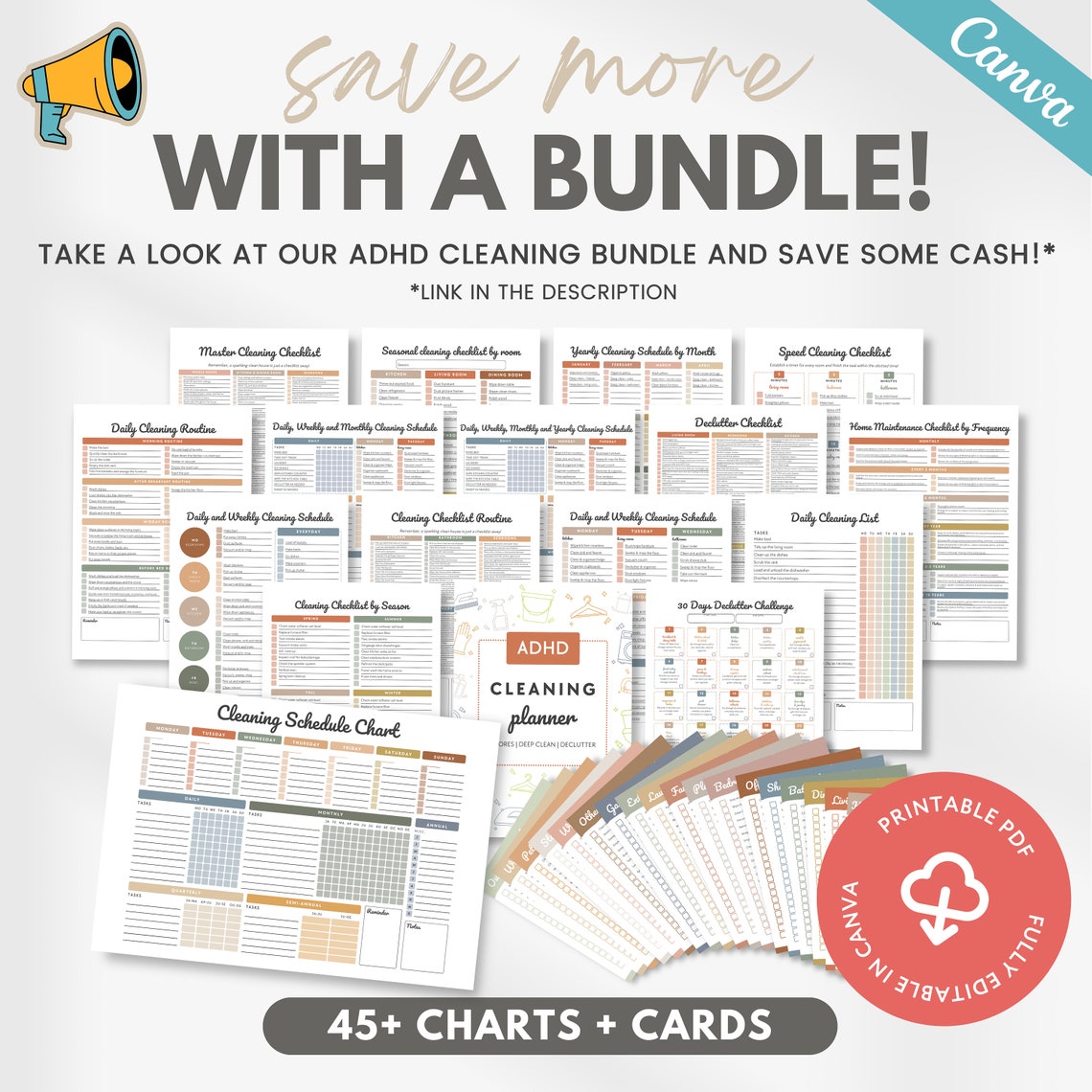 Editable Adhd Cleaning Checklist by Room, Printable Cleaning Cards ...