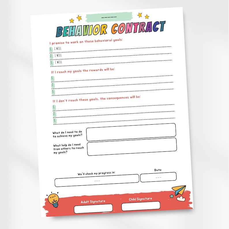 Printable Kids Behavior Contract, Parents Kids Behavior Agreement ...