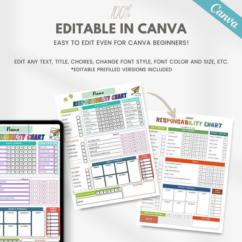 Editable ADHD Chore Chart for Kids, Printable Responsibility Chart ...