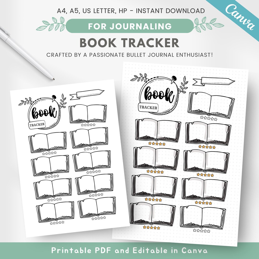 Book Tracker, PRINTABLE & EDITABLE Reading Journal Page, Book Log ...
