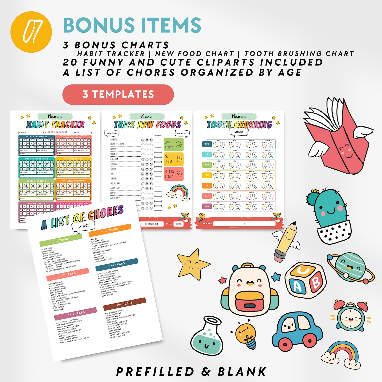 Editable Kids Chore Chart Bundle, Kids Checklist, Children Daily Weekly ...