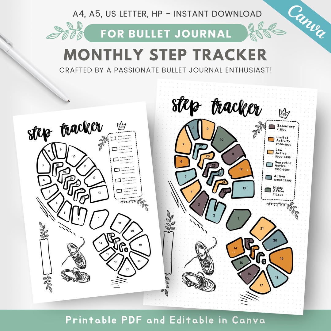 Monthly Step Tracker, Daily Step Counter, Printable Walking Tracker ...