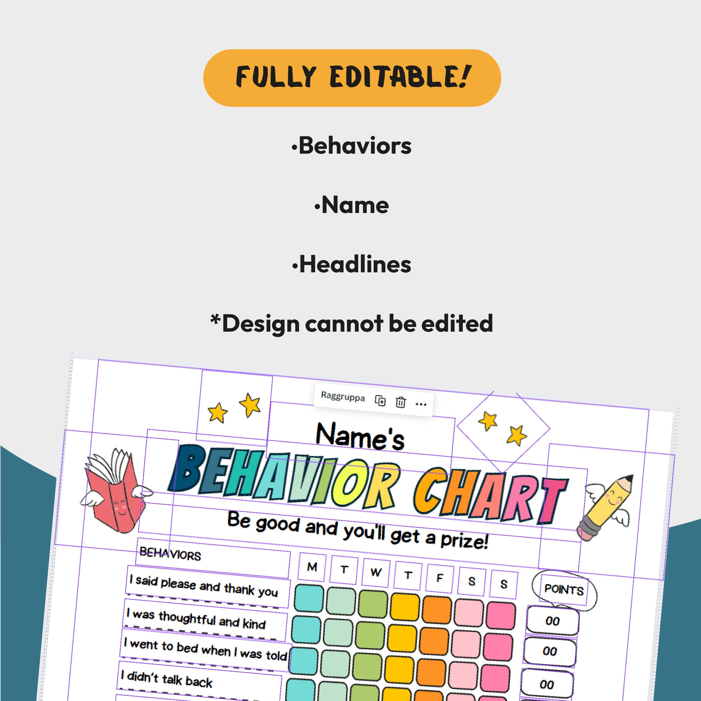 Editable Behavior Chart for Kids Behavior Management Tracker - Etsy