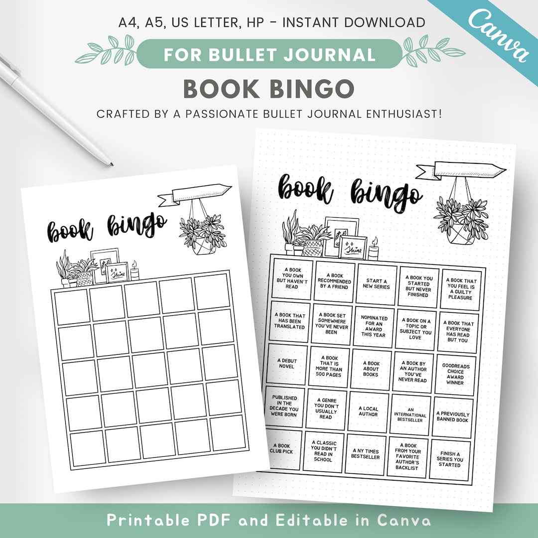 Printable Book Bingo Card, Reading Challenge, Reading Journal Page ...