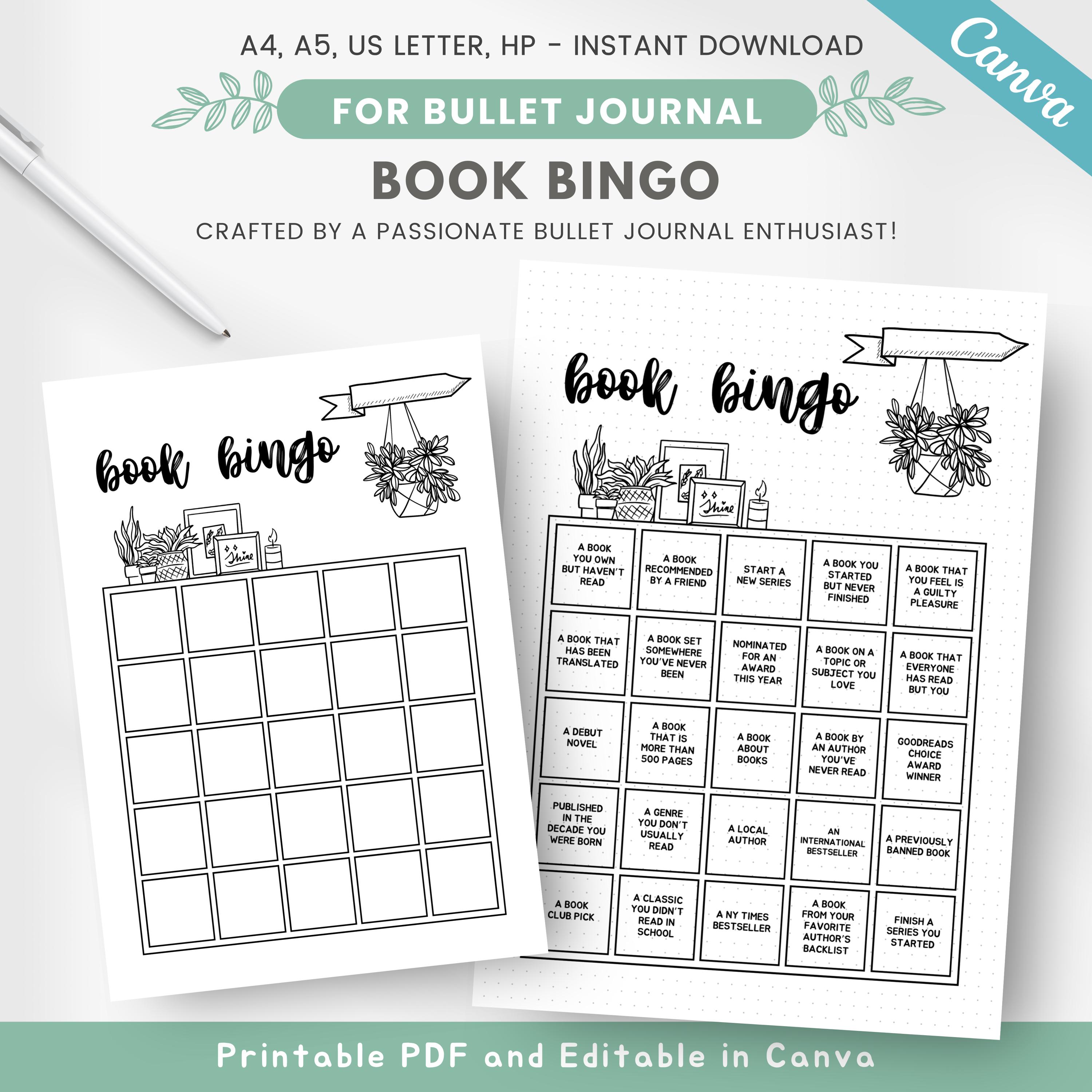 Printable Book Bingo Card, Reading Challenge, Reading Journal Page ...