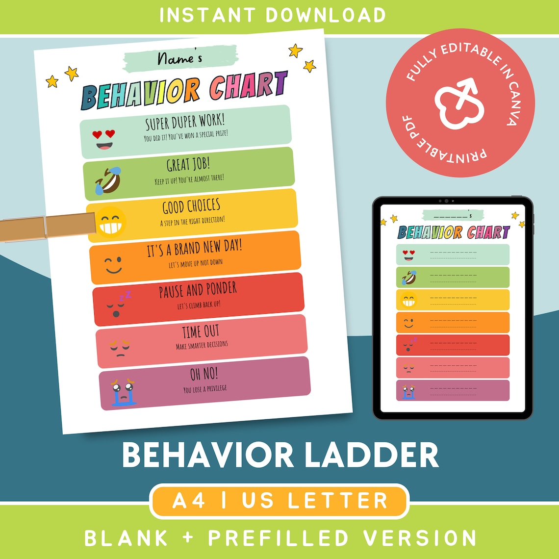 Editable Kids Behavior Chart Printable Children Behavior - Etsy Australia