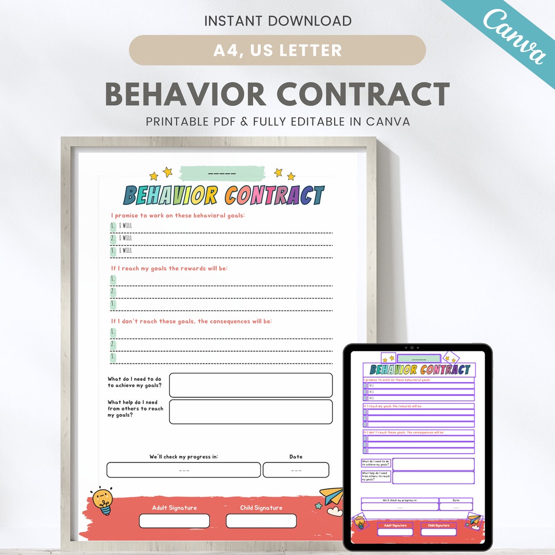 Printable Kids Behavior Contract, Parents Kids Behavior Agreement ...