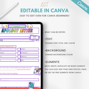 Editable Kids Apology Letter, I'm Sorry Letter, Apology for Bad ...