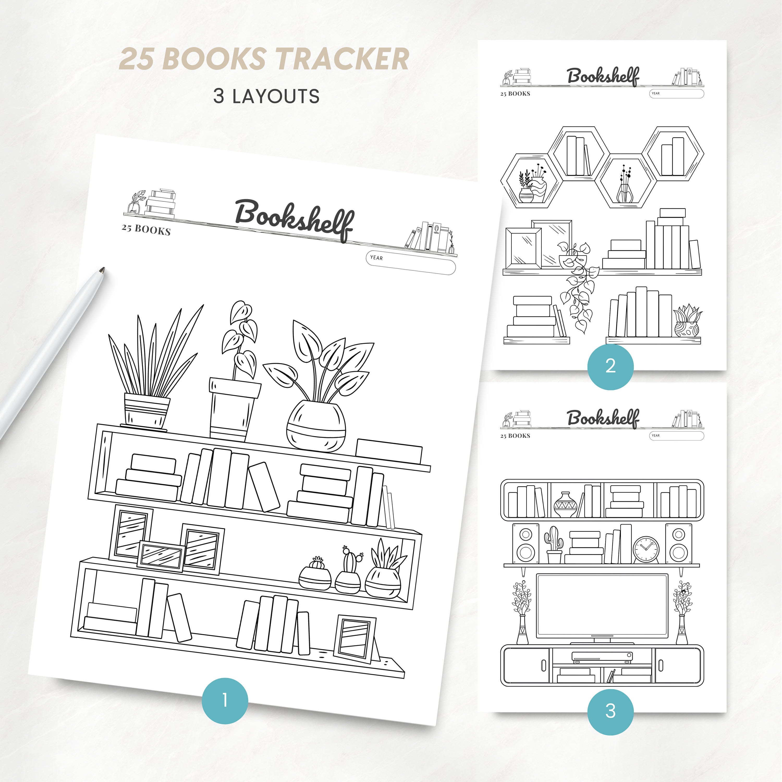 Editable Reading Tracker, Printable Bookshelf Bundle, 50 & 100 Books ...