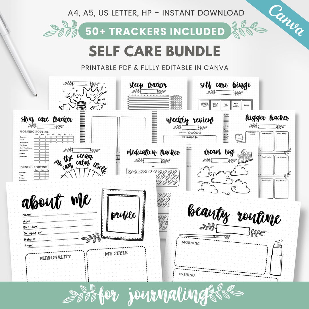 Mental Health Trackers Bundle, Printable Self Care Journal Pages ...