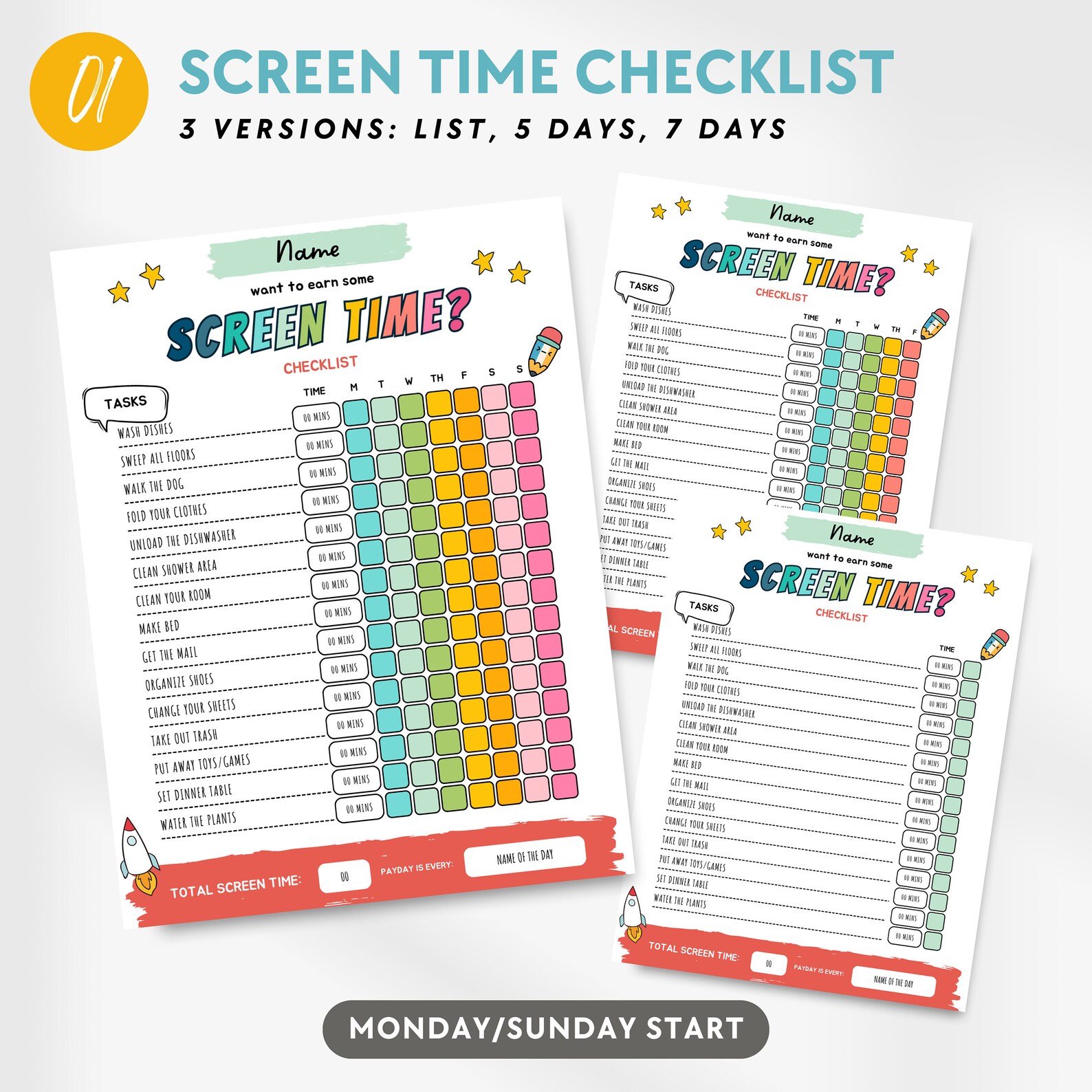 Editable Screen Time Chart With Reward Bucks, Printable Kids Screen ...