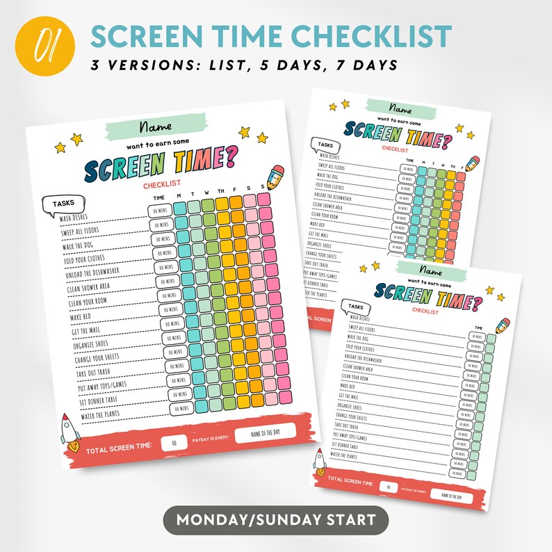 Editable Screen Time Chart With Reward Bucks, Printable Kids Screen ...