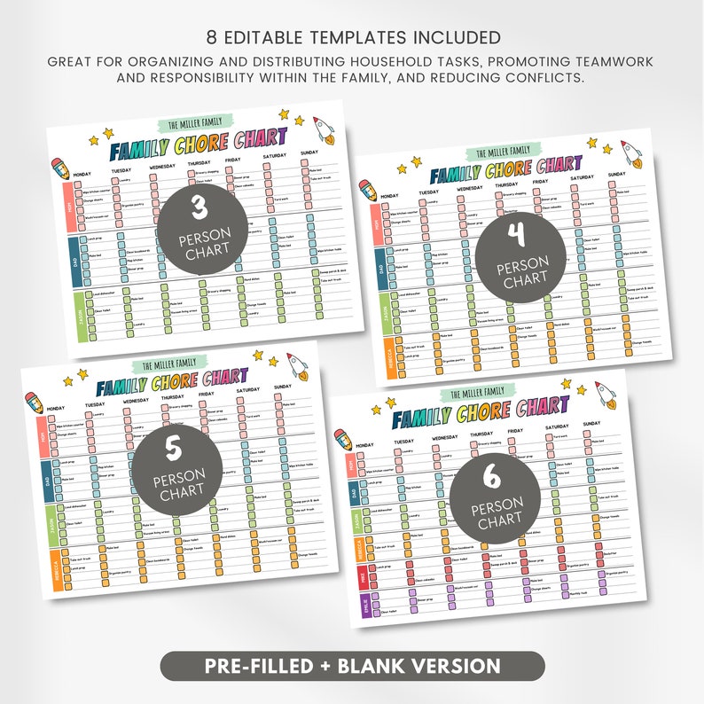 Editable Family Chore Chart, Weekly Daily Tasks and Activities Planner ...