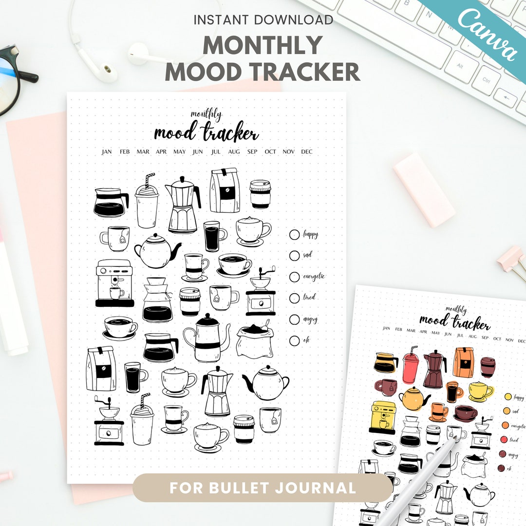 Editable Espresso Mood Tracker, Coffee Pot Monthly Tracker, Printable ...