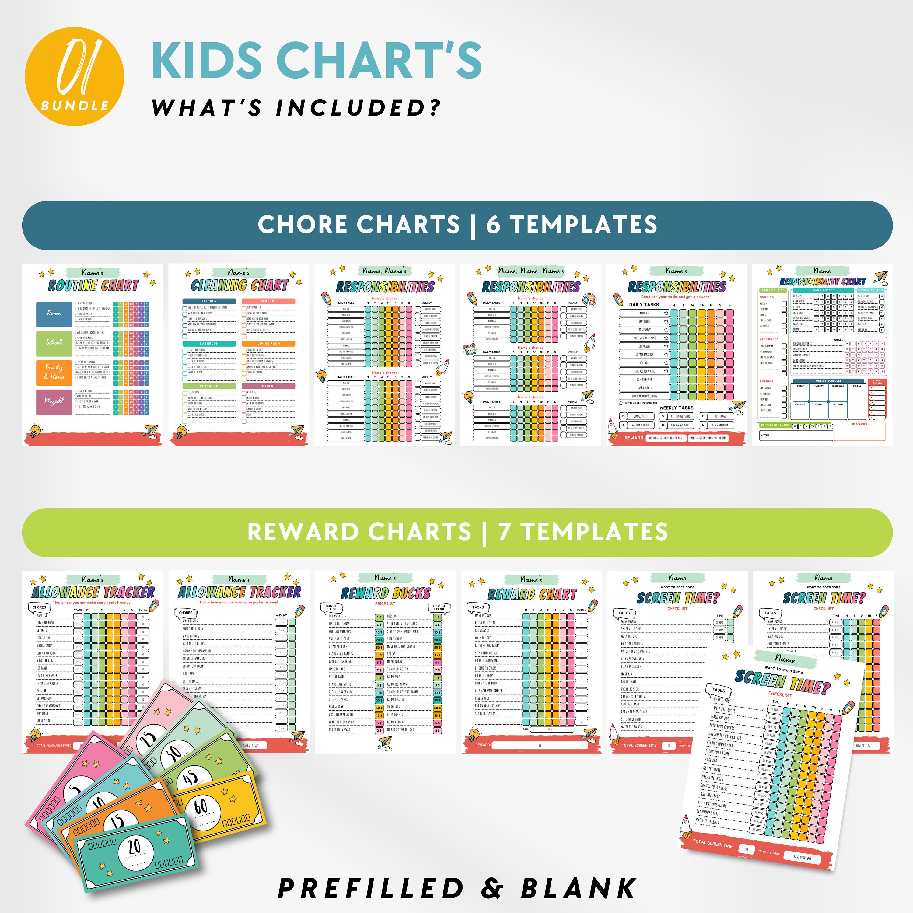 Editable Kids Chore Chart & ADHD Cleaning Planner Bundle, Reward and ...
