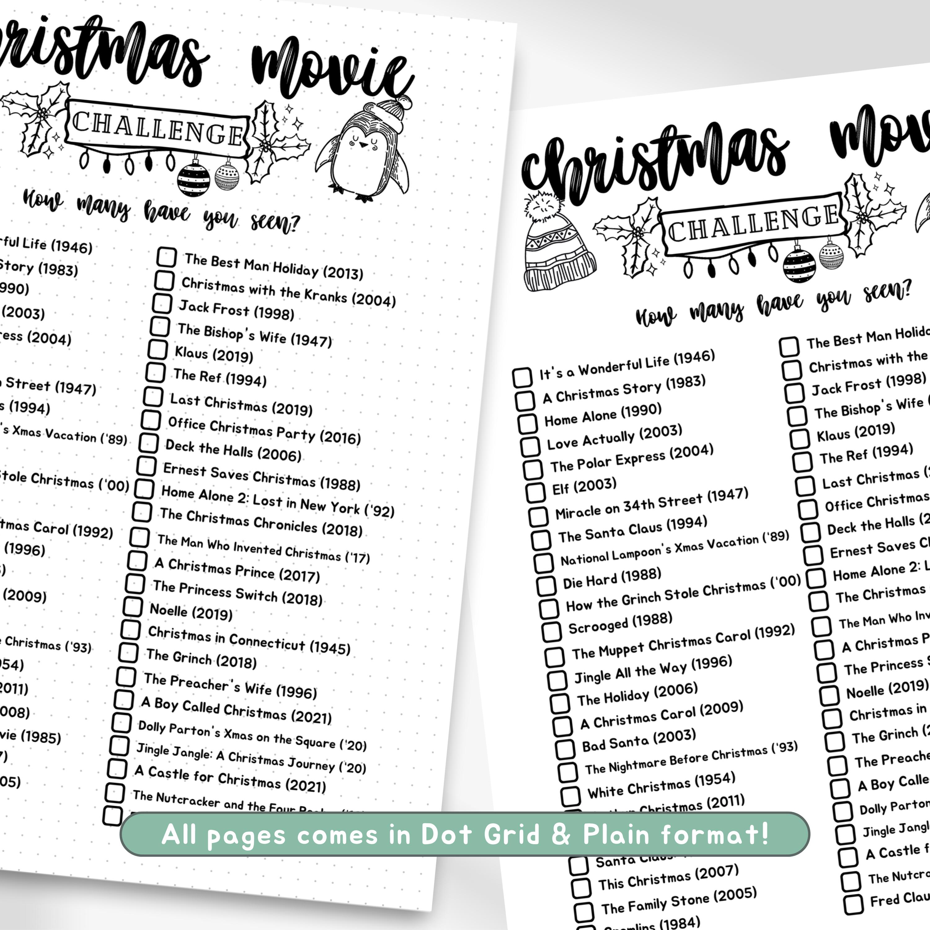 Editable Christmas Movie Challenge, Xmas Movie Checklist, Christmas ...
