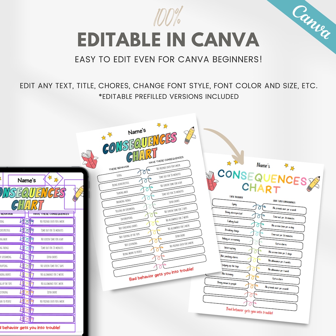 Consequence Chart for Kids, Consequences of My Actions, Good Behavior ...