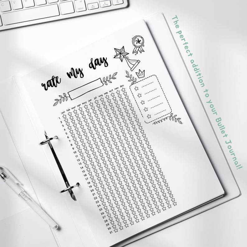 Printable Rate My Day Journal Page, My Year in Pixels, Daily Rating Log ...