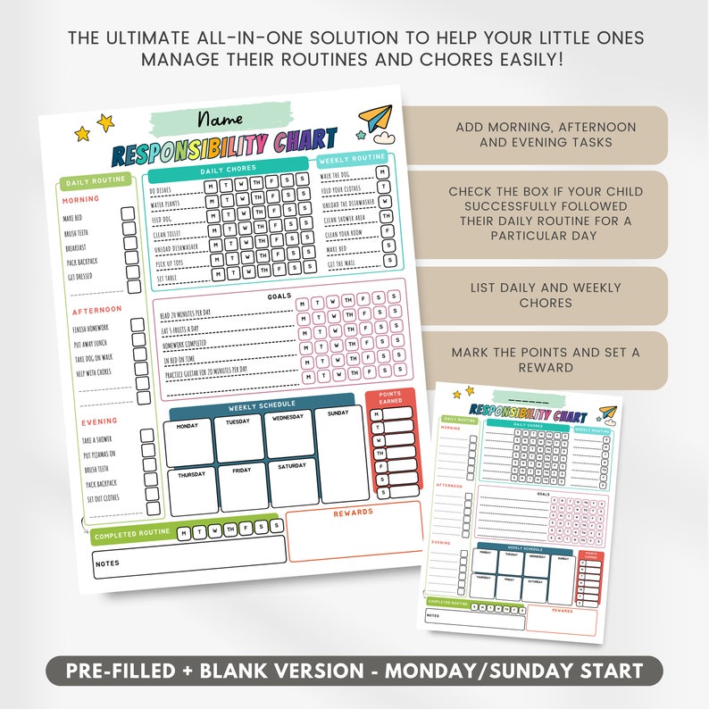 Editable ADHD Chore Chart for Kids, Printable Responsibility Chart ...