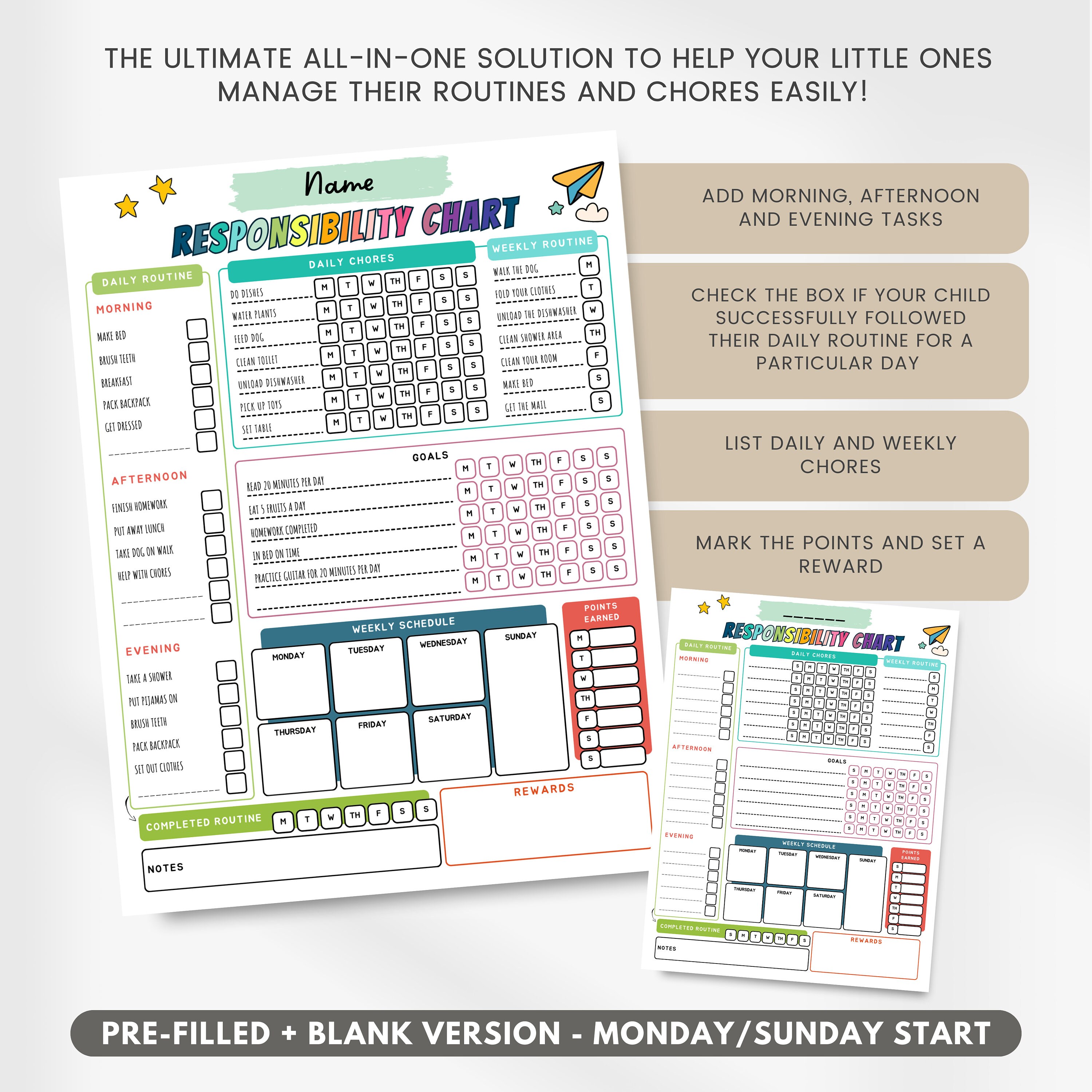 Editable ADHD Chore Chart for Kids, Printable Responsibility Chart ...