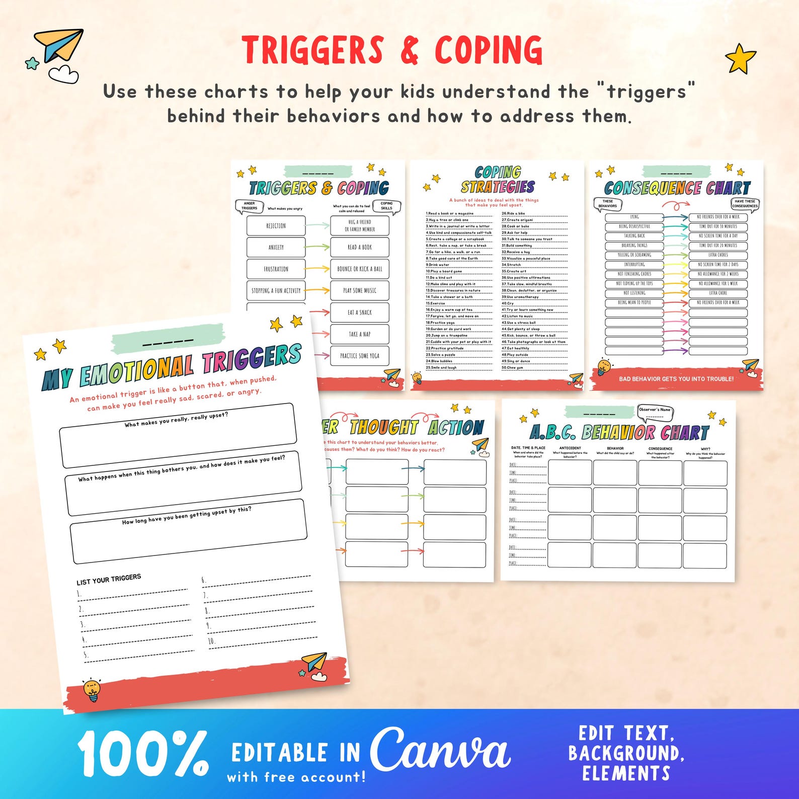 Editable Kids Behavior Chart Bundle, Toddler Behavior Tracker, Visual ...