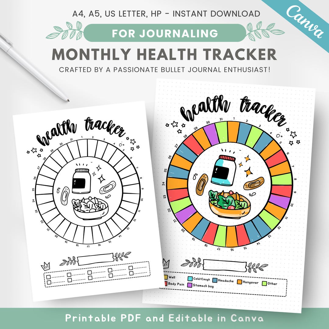 Monthly Health Tracker, Printable Health Planner Insert, Monthly ...