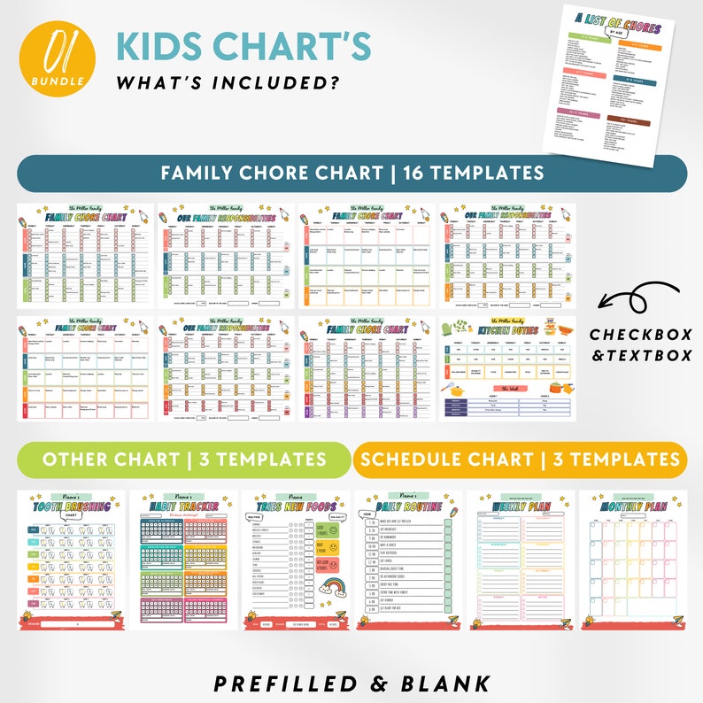 Editable Kids Chore Chart & ADHD Cleaning Planner Bundle, Reward and ...