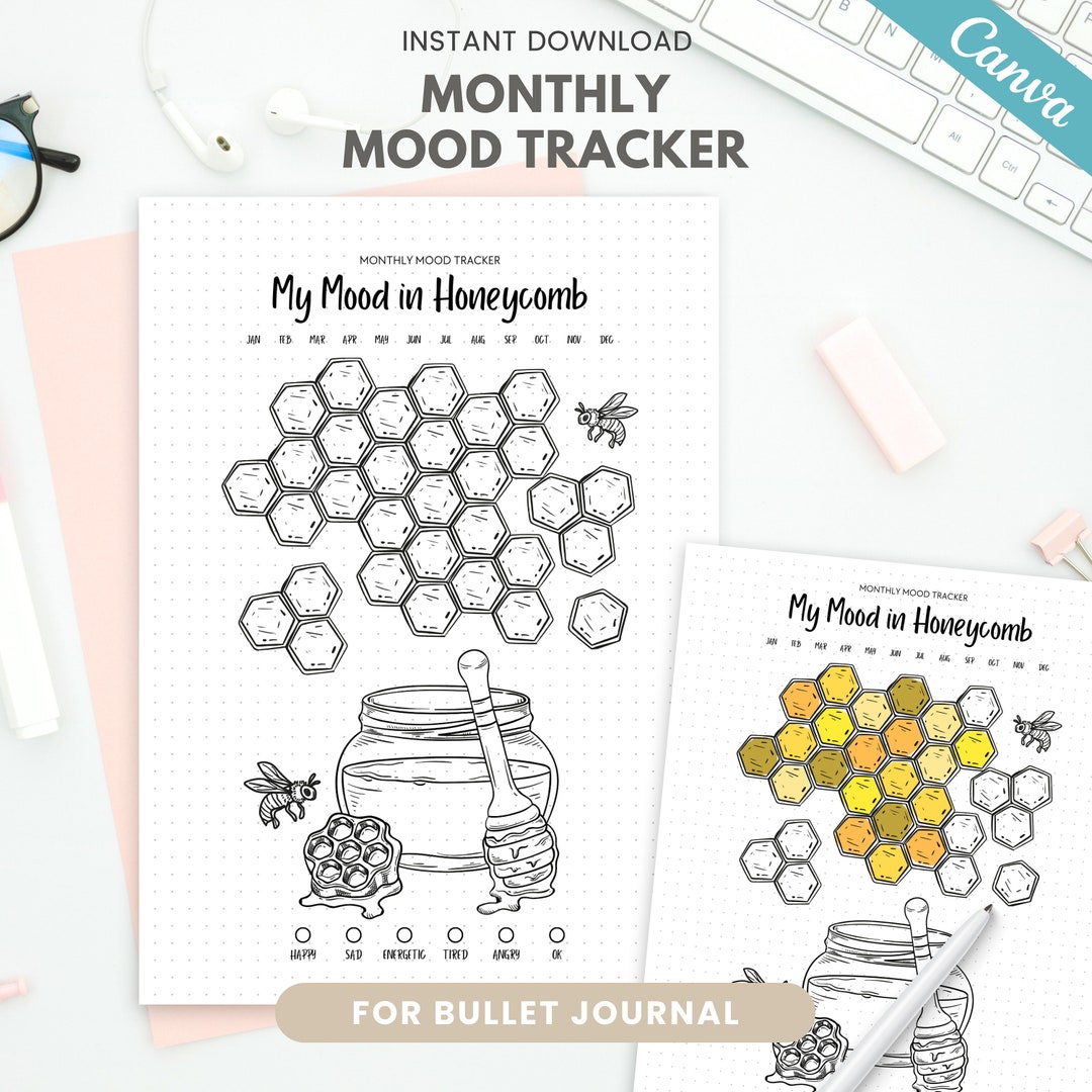 Honeycomb Mood Tracker, Printable Monthly Mood Tracker for Bullet ...