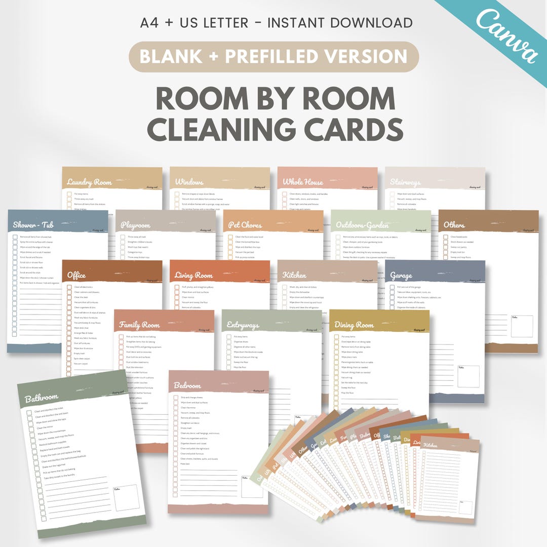 Editable Adhd Cleaning Cards by Room, Printable Cleaning Checklist ...