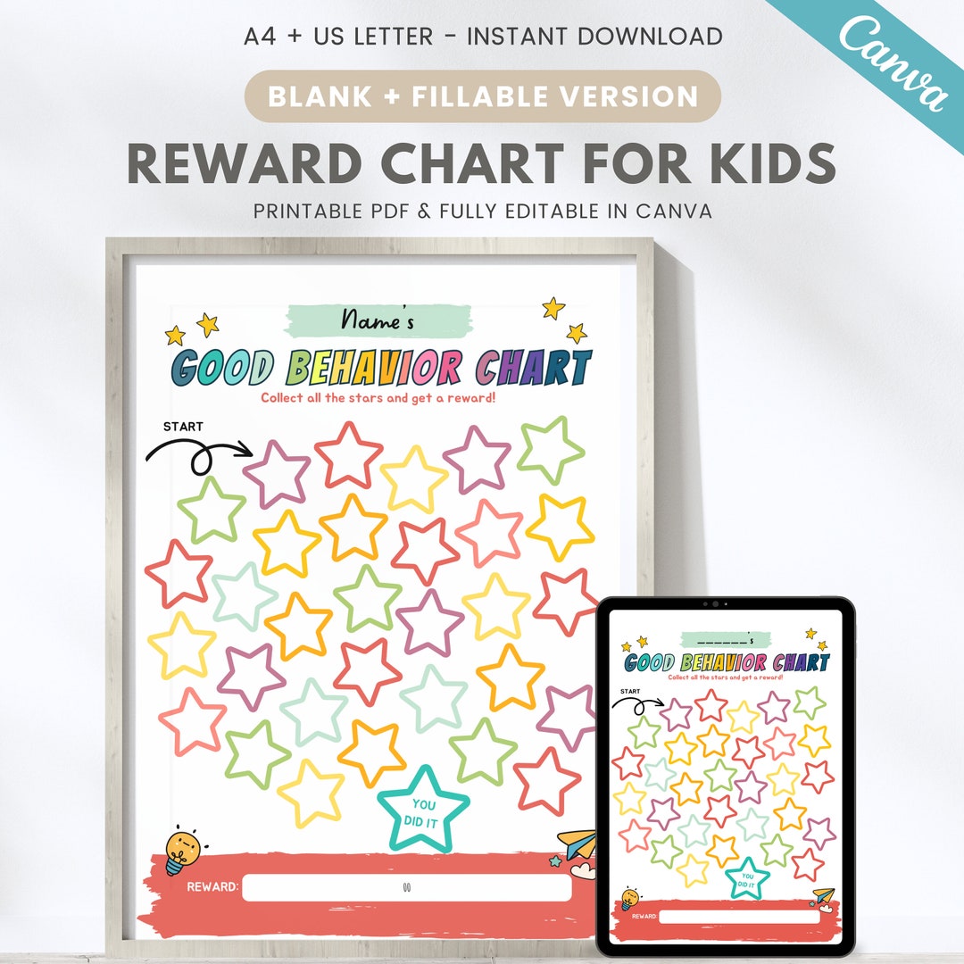 Editable Reward Chart for Kids and Toddlers, Coloring Reward Chart With ...